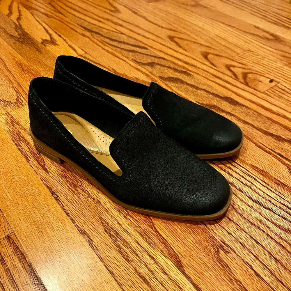 Womens Clarks Pure Hall Black Leather Loafers - Gem